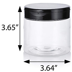 JUVITUS Clear Large 16 oz PET Plastic (BPA Free) Refillable Jar with Black Flip Top Cap - (6 pack)