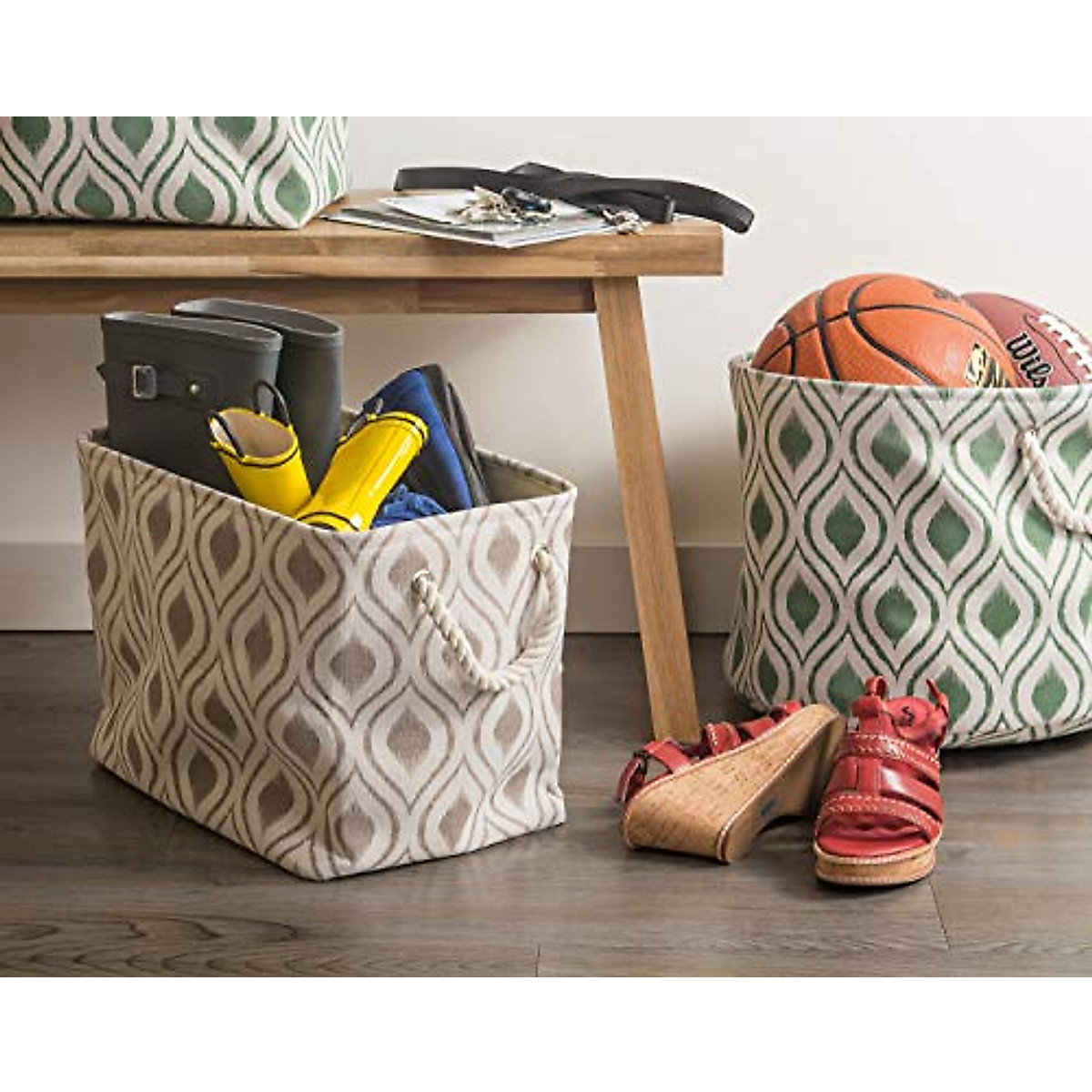 DII Polyester Container with Handles, Ikat Storage Bin, Large, Stone