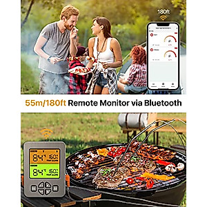 NEXMEE Bluetooth Grill Thermometer, Digital Wireless BBQ Meat Thermometer, Grill Thermometer with 2 Probes, Roast Thermometer with Magnet for Kitchen, Oven, Grill, Steak