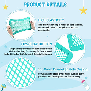 Maxcheck Silicone Dishwasher Bag Large Baby Bottles Dishwasher Bag Silicone Dishwasher Bag for Small Items Bottle Nipples Breast Pump Accessories Pacifier Toy Parts(Blue, Green)