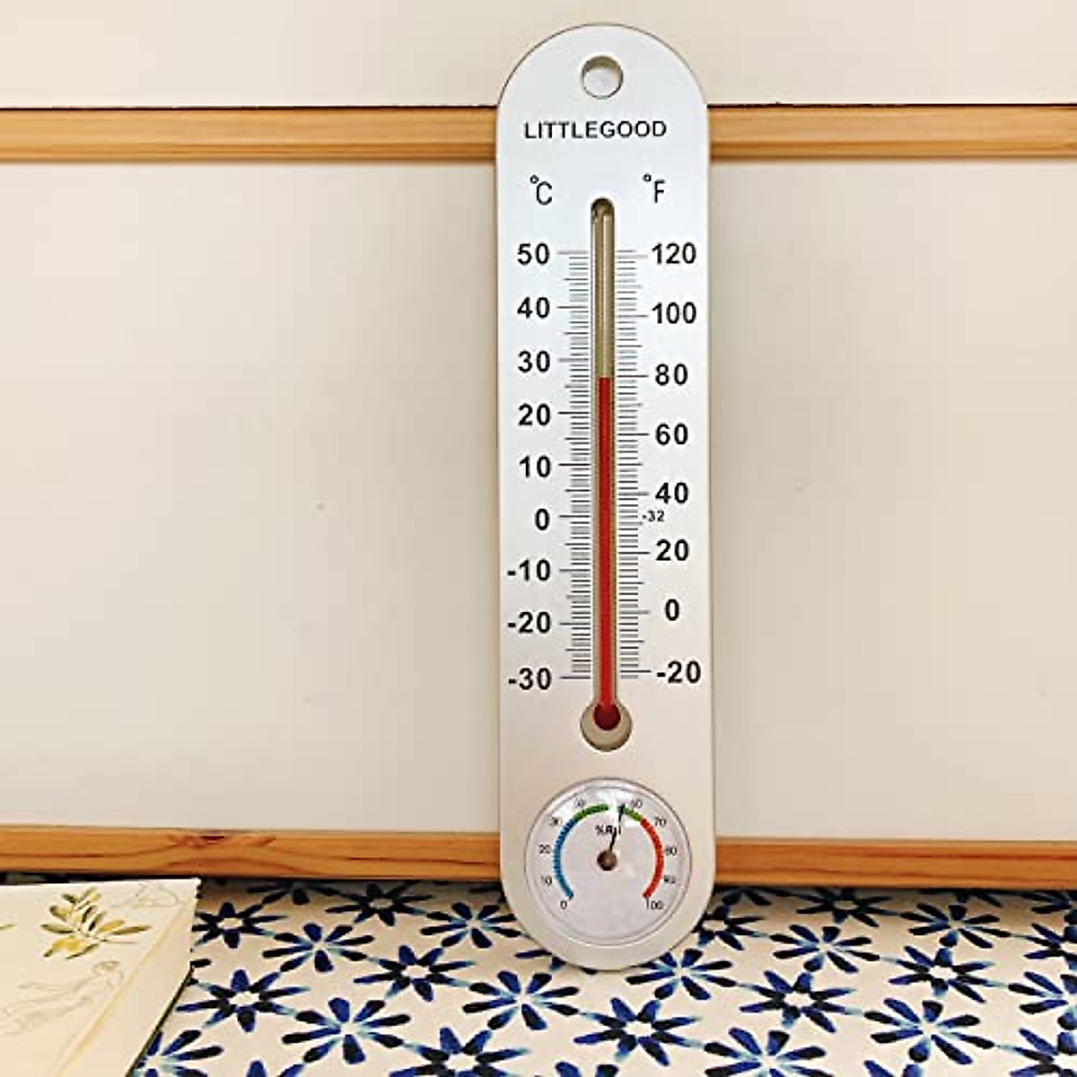 LittleGood Thermometer Indoor with Humidity – 9.8 inch Wall Vertical Thermometer/Hygrometer, Temperature Monitor for Home, Household Thermometer for Room Temp