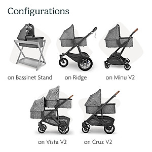 UPPAbaby Bassinet/Compatible with Vista, Cruz, Ridge, Minu Strollers/Overnight Sleep Solution/Mattress, Sheet, and Bug Shield Included/Greyson (Charcoal Mélange/Carbon Frame)