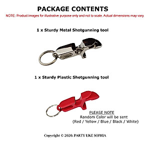 Sturdy Metal Beer Shotgun tool bottle opener keychain - beer bong shotgunning tool - includes sturdy plastic shotgun tool - great for parties, party favors, gift, drinking accessories