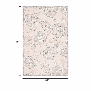 SAFAVIEH Micro-Loop Collection Area Rug - 5' x 8', Ivory & Blue, Handmade Floral Wool, Ideal for High Traffic Areas in Living Room, Bedroom (MLP477A)