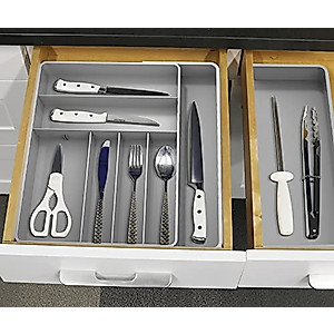 Simple Houseware Expandable Kitchen Drawer Flatware Organizer, Grey