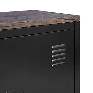 FurnitureR Office File Storage Console Cupboard Metal Cabinet 3 Door Cupboard Locker Organizer with Walnut MDF Top Black Metal Frame