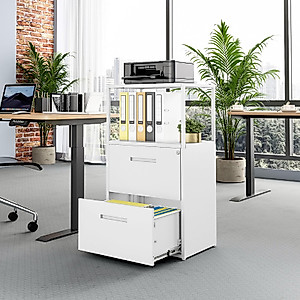 Fesbos File Cabinet with Shelves & 2 Lockable Drawers - Home Office Lockable Lateral Filing Cabinet for Hanging Files Letter/Legal/F4/A4 Size - Assembly Required