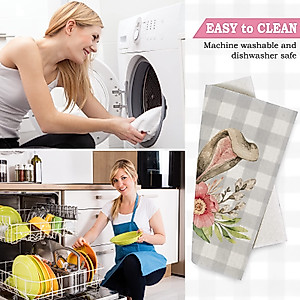 AnyDesign Easter Swedish Kitchen Dishcloth Set of 6 Watercolor Easter Egg Rabbit Bunny Floral Cotton Kitchen Towel Gray White Buffalo Plaids Dish Towel for Housewarming Cleaning Wipes, 7 x 8 in