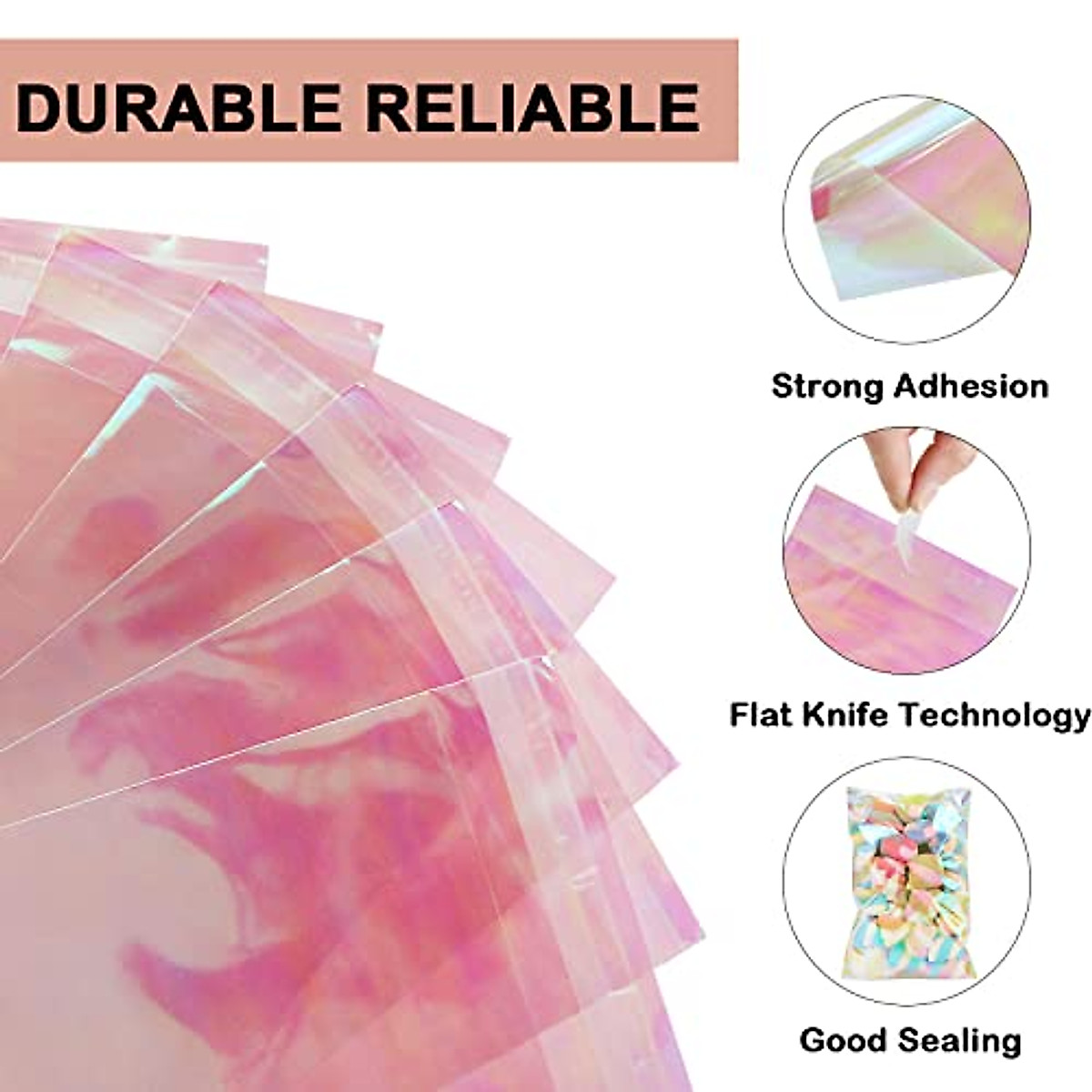 Qtop Cookie Bags 100 pcs Candy Bags Iridescent Holographic Clear Plastic Bags 6x9-1.57 mils Thick 100 pcs Self Sealing OPP Cello Bags for Bakery Cookies Goodies Favor Decorative Wrappers for Birthday Party Favors, Valentines, Easter, Weddings ,Halloween，