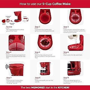 Holstein Housewares - 5 Cup Drip Coffee Maker - Convenient and User Friendly with Permanent Filter, Borosilicate Glass Carafe, Water Level Indicator, Auto Pause/Serve and Keep Warm Functions,Yellow