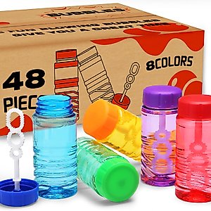 48 Pack Bubble Bottle with Wand Attached to the Cap (8 Colors), Bubbles Bulk Set for Kids Party Favors, Blower Bubbles Refill Toy for Toddler Summer Outside, Birthday Gift, Goody Bag Stuffers Supplies