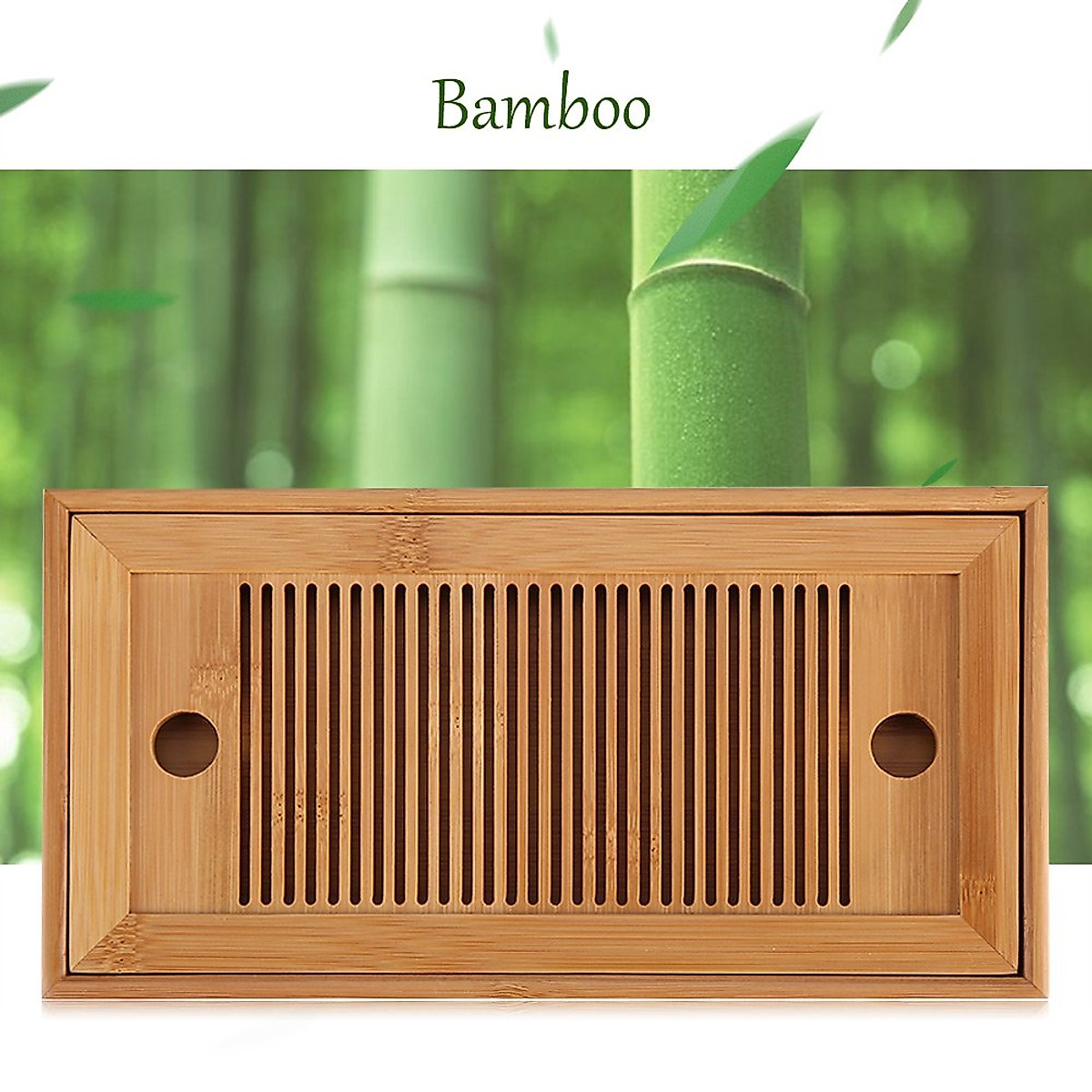 Zyyini Bamboo Tea Tray, Simple Tea Tray Premium Organic Multi-Functional Mini Bamboo Chinese Kongfu Tea Serving, Serving Tray Box Reservoir & Drainage Type for Teahouse