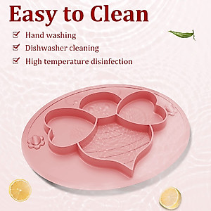 KVK Baby Plates with Suction, Silicone Toddler Plate for Babies Infants, Stick to High Chair Trays and Table, Microwave Dishwasher Safe - Cute Bee - Baby Pink