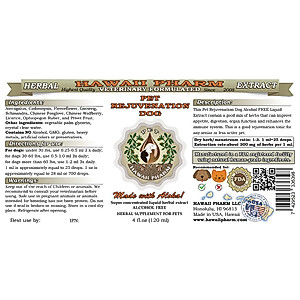 HawaiiPharm Pet Rejuvenation-Dog, Veterinary Natural Alcohol-Free Liquid Extract, Pet Herbal Supplement 4 oz