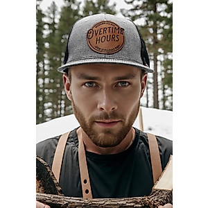 Eachnice Working All Day Overtime Hours for Bullsh!t Pay Leather Patch Trucker Hat Baseball Cap (Gray Black)