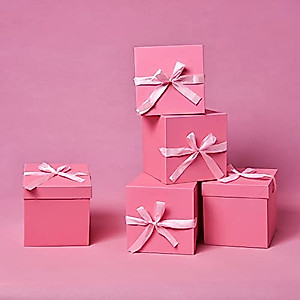 KOWEEEN 12 Pack Gift Boxes with Lid for Christmas, Birthdays, Father's Day, Bridal Showers, Weddings, Baby Showers and Graduations,Size is 4" x 4"x 4" (XS, Pink)
