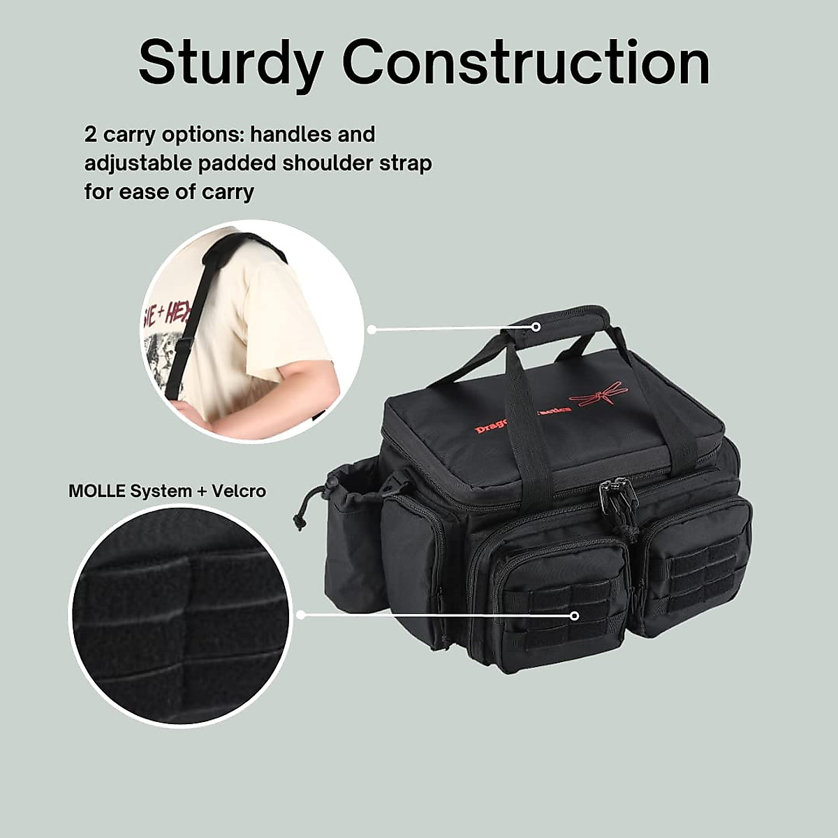 Dragonfly Tactics Tactical Shooting Gun Range Bag for Guns, Pistols, Accesories, Hunting, Airsoft, Ammo, Storage and Other Equipment.