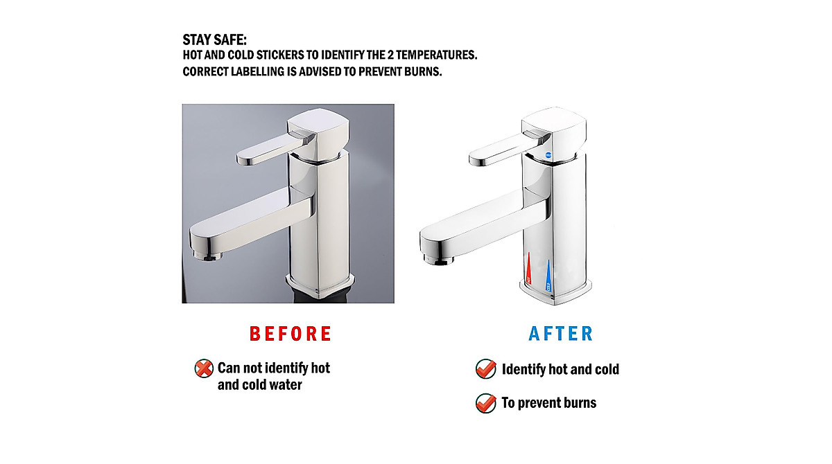 Epoxy Hot & Cold Water Faucet Labels - Self-Adhesive Water Indicator ...