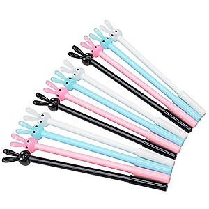 Fluent Writting Pen, 12 Pcs 0.5 mm Black Ink Rabbit Ear Shape Rolling Ball Cute Gel Ink Pen for Student and School Office Supplies (Rabbit Ear)