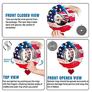 Stainless Steel Wind Spinner - 14 inches 3D Metal Kinetic Art America Flag Hanging Indoor Outdoor Yard Garden Decorations Crafts Ornaments