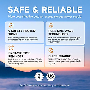 BALDR Portable Power Station 1000w, 933wh Solar Generator  (Solar Panel Optional) for Home Use, Solar Mobile Lithium Battery Pack for Outdoor Adventure Rv/Van Camping High-Power Appliances Emergency