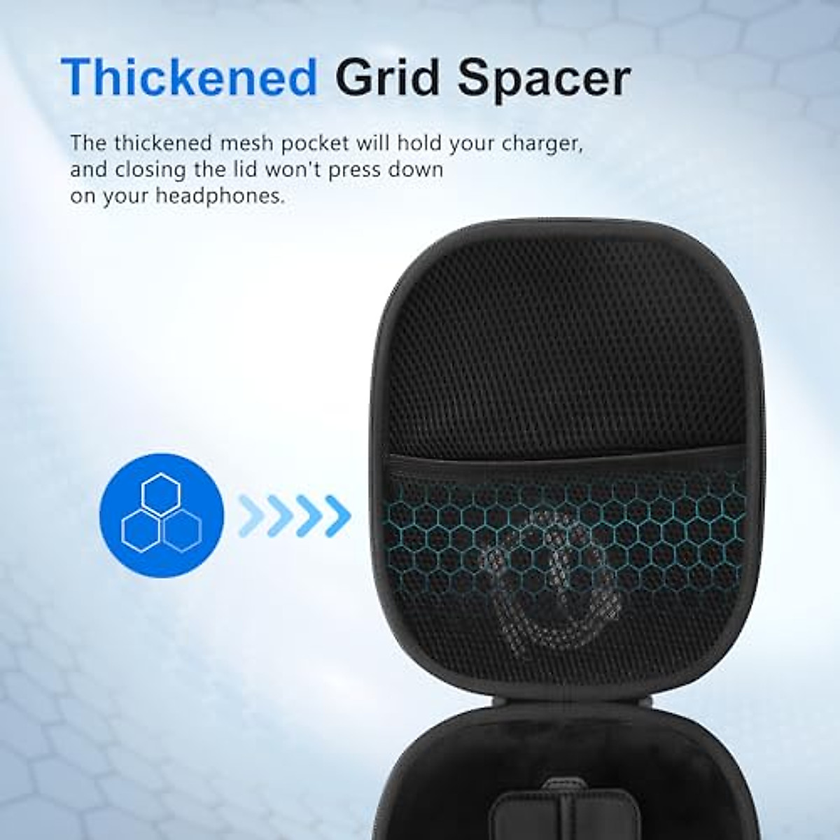 Opoway Hard Case for AirPods Max with Sleep Mode, Upgraded Travel Carrying Headphone Case with Silicone Earpad Cover & Mesh Pocket, Portable Organizer Protective Storage Bag