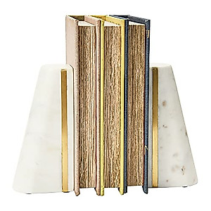 Main + Mesa Geometric Marble Bookends with Brass Inlay, White