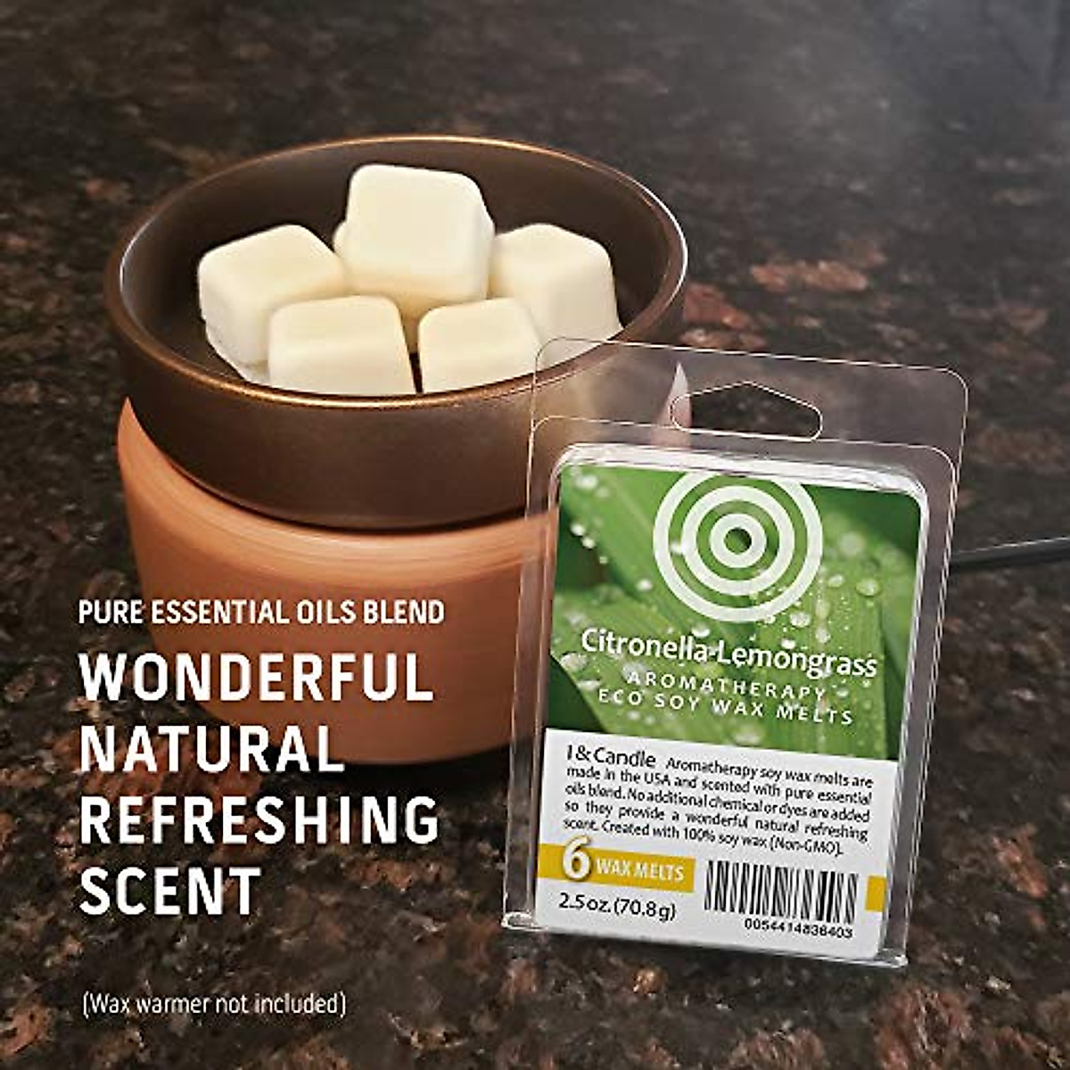 I & Candle, (Set of 4) Orange & Citrus / Lavender / Citronella & Lemongrass / White Tea Aromatherapy Wax Melts. 100% Soy Wax Non-GMO. Made in the USA