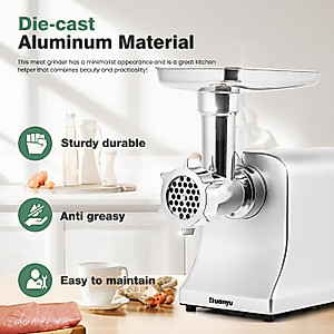 Huanyu Meat Grinder Electric 2800W Max Meat Mincer with Stainless Steel Blade&3 Plates, 3 Sausage Stuffers, Kubbe Kits Heavy Duty Food Grinding Machine for Home Kitchen & Commercial Using