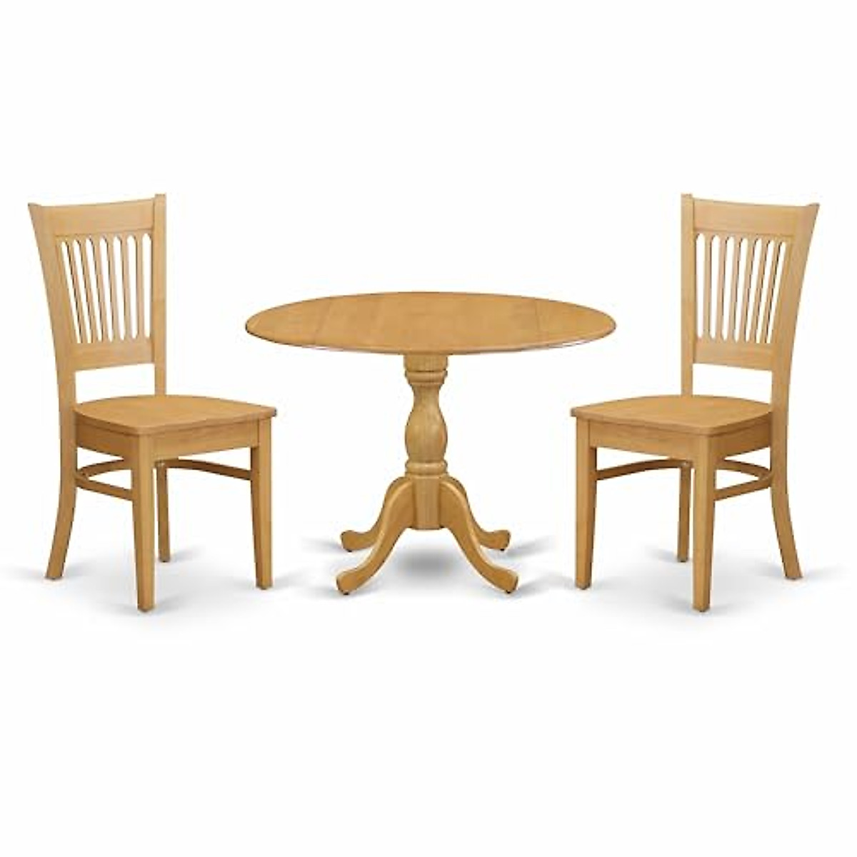 East West Furniture DMVA3-OAK-W 3 Piece Dinette Set for Small Spaces Contains a Round Dining Table with Dropleaf and 2 Dining Room Chairs, 42x42 Inch, Oak