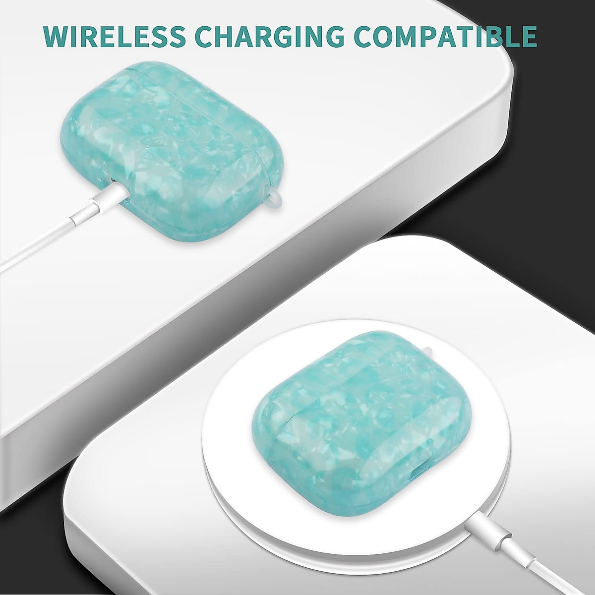 SAMTANY AirPods 3rd Case with Pearl Keychain Sotf TPU Cover Compatible with AirPods 3rd Generation Case for Girls and Womens (Blue)