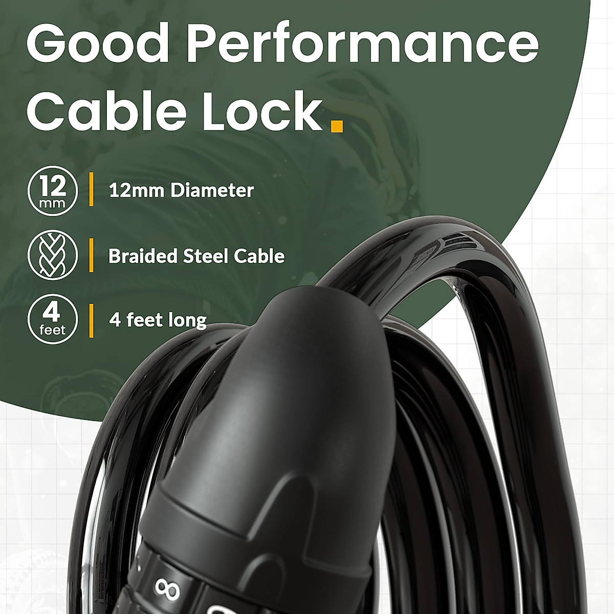 Titanker Bike Lock, Bicycle Lock 4 Feet Cable Lock 1/2 Inch Resettable Bike Lock Combination with Mounting Bracket, Bike Accessories for Bicycle, Electric Scooter, Motorcycle, Black