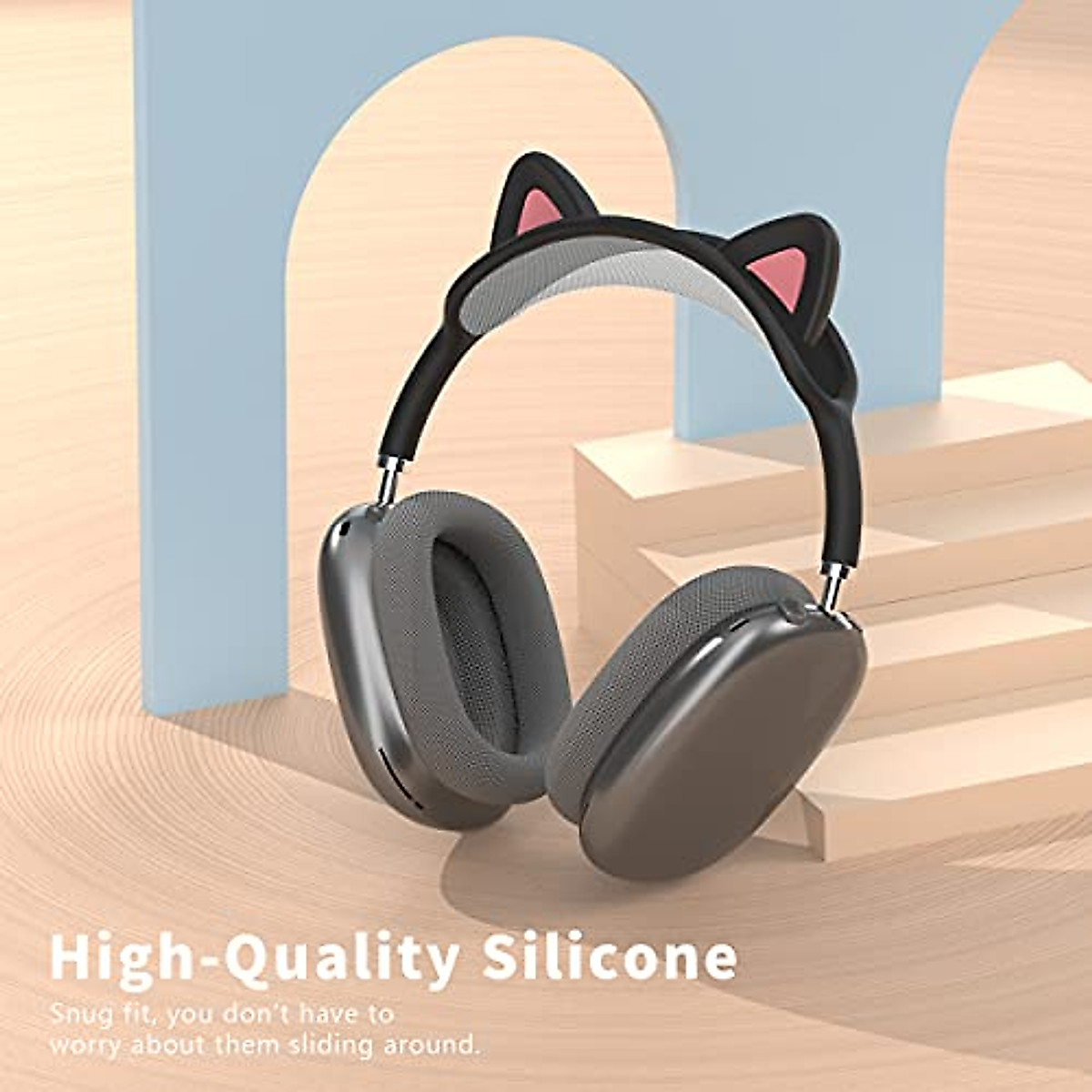 WQNIDE Headband Cover for AirPods Max, Cute cat Ears Design Soft Silicone Headphone Headband Protectors/Comfort Cushion/Top Pad Protector Sleeve Compatible with Apple AirPods Max (Black)