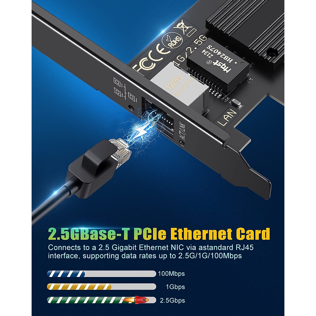 2.5GBase-T PCI Express Gigabit Network Card for Gaming, Streaming, 2.5G/1G/100Mbps PCIe Ethernet Network Adapter RJ45 LAN Controller for PC, Support Windows 10/11, Standard & Low-Profile Brackets