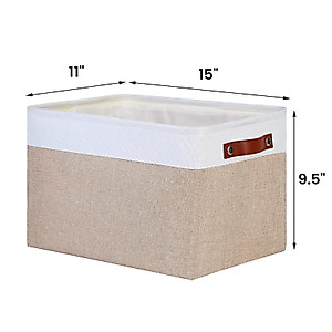 Ecegeva Fabric Storage Bins, Large Storage Baskets with Handles for Toys Towels Books Organization, Foldable Linen Cloth Storage Baskets for Organizing Closet Laundry Nursery(White&Khaki)