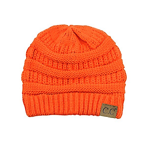 C.C Trendy Warm Chunky Soft Stretch Cable Knit Beanie Skully, Neon Orange