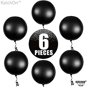 Giant 22 Inch Matte Black Foil Balloons - Pack of 6 | Black Round Balloons 360 Degree 4D Metallic Black Balloons | Black Birthday Decorations | Black Metallic Balloons, Graduation Decorations 2023