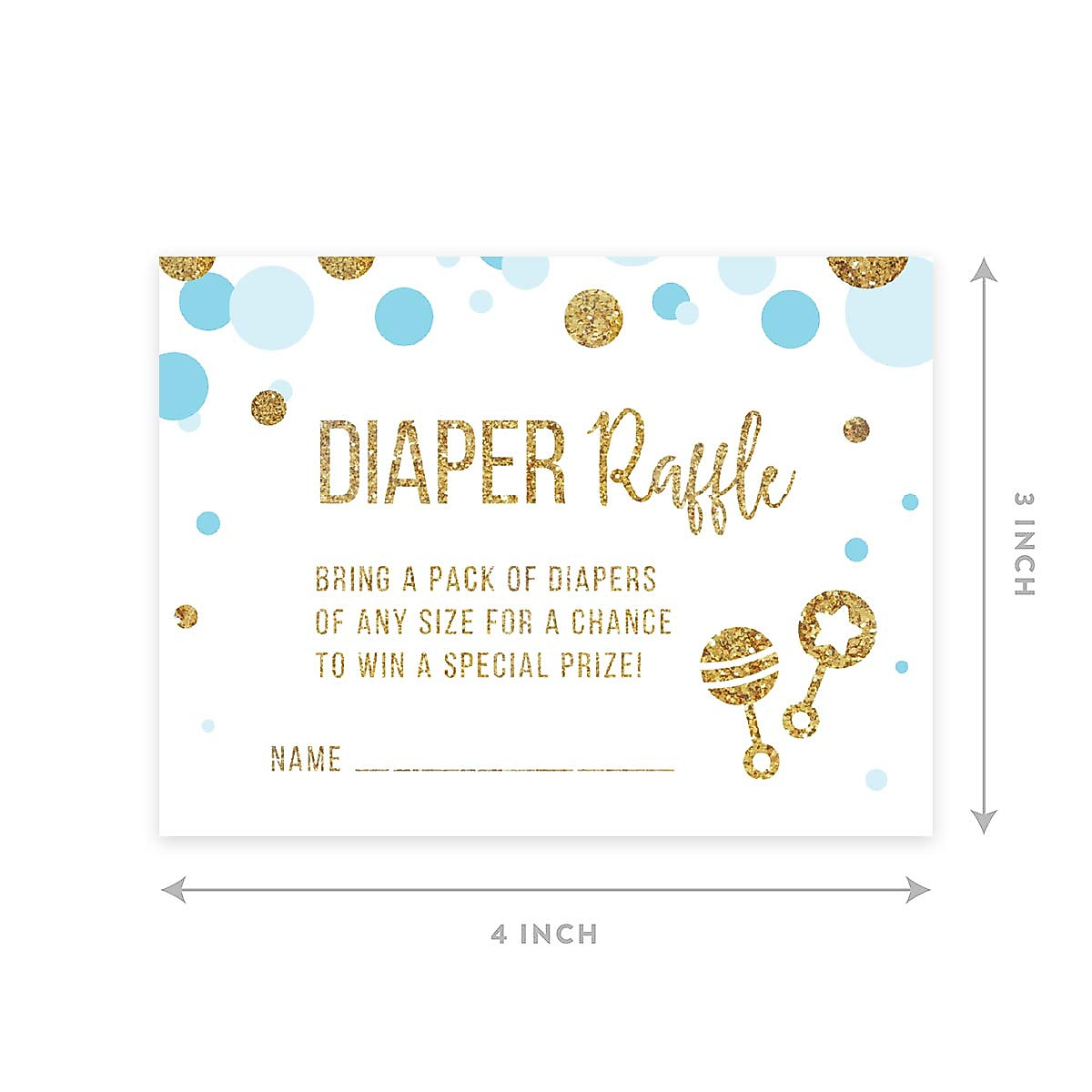 Andaz Press Light Blue Gold Glitter Boy Baby Shower Party Collection, Games, Activities, Decorations, Diaper Raffle Cards, 30-pack