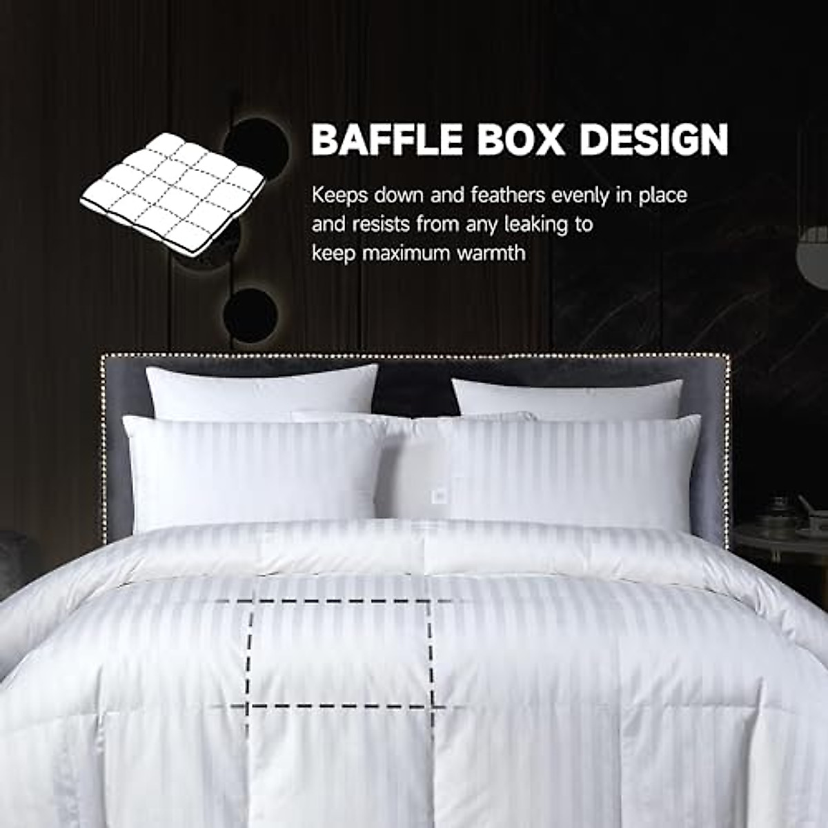 Beautyrest Hungarian White Goose Down Comforter, US Grown Cotton Fabric Goose Down Comforter, 750 Fill Power Fluffy Duvet Insert, 500 Thread Count All Seasons Warmth 5-Star Luxurious Comforters