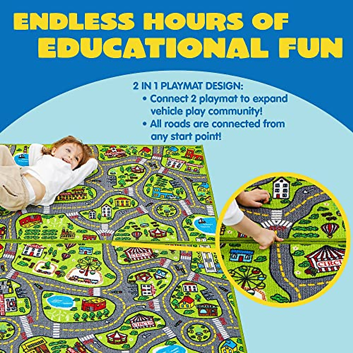 JOYIN 2 Pack Playmat City Life Carpet for Kids Age 3+, Jumbo Play Room Rug, City Pretend Play