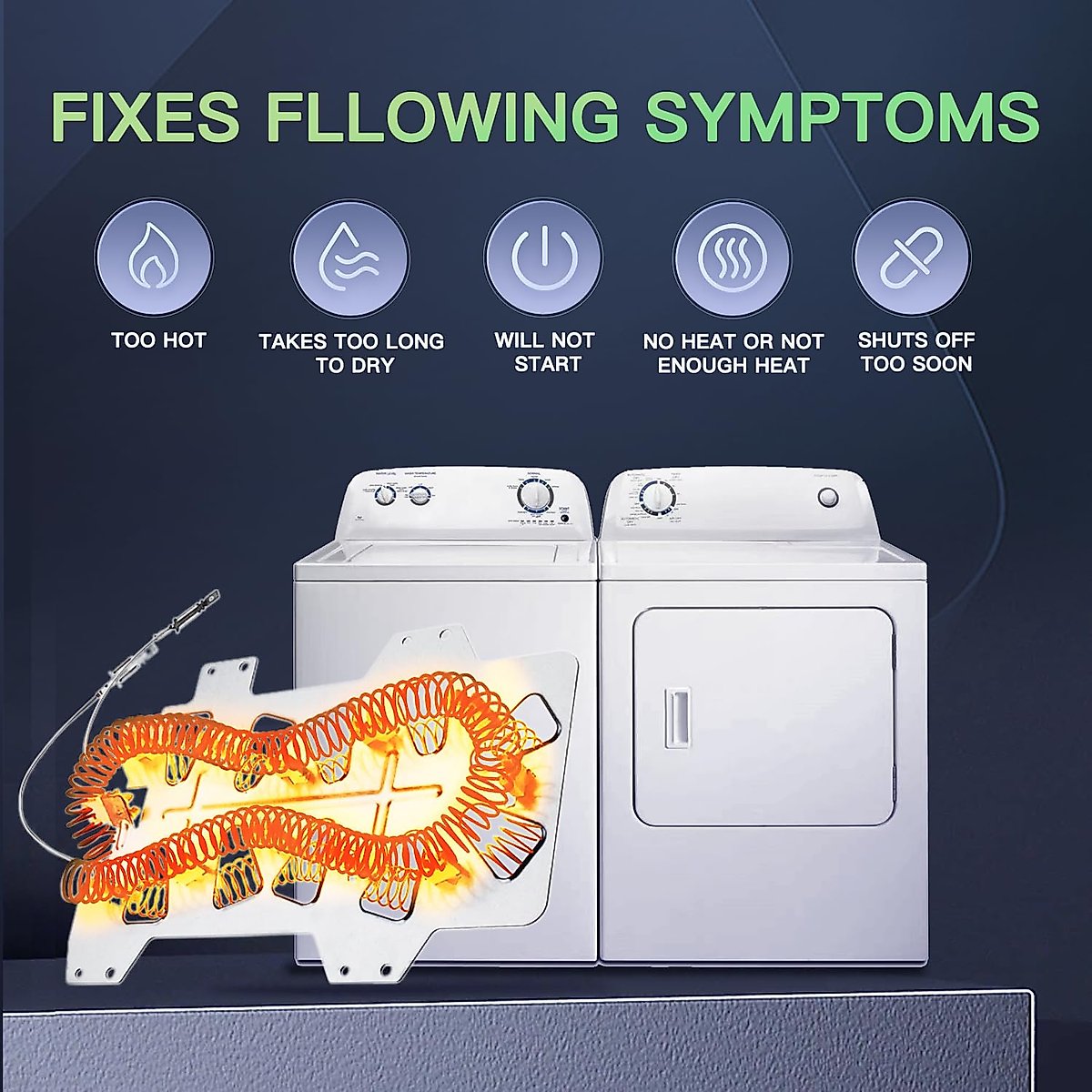 【UPGRADED】Dryer Heating Element for Samsung dv42h5000ew/a3 dv45h7000ew/a2 dv48h7400ew/a2 DC47-00019A Dryer Heating Element DC47-00018A Thermostat DC47-00016A DC32-00007A DC96-00887A Thermal fuse