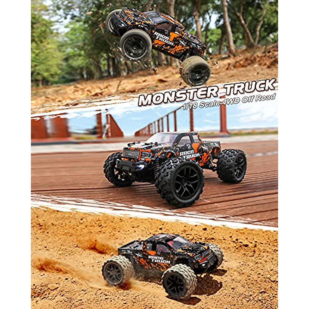 HAIBOXING 1:18 Scale RC Monster Truck 18859E 36km/h Speed 4X4 Off Road Remote Control Truck,Waterproof Electric Powered RC Cars All Terrain Toys Vehicle with 2 Batteries,Xmas Gifts for Kid and Adults