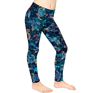 BYCHECAR Sea Turtle Athletic Leggings for Girls Toddler Size 4t-5t Stretch Yoga Dance Tights Kids Sports Workout Compression Skinny Pants Tummy Control