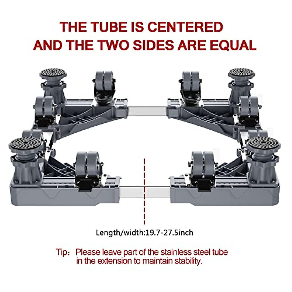 HQO LOVL Fridge Stand Mobile Base with 8 Locking Wheels and 4 Strong Feet, 19.7”-27.5” Adjustable Furniture Dolly for Washer Dryer Washing Machine Stand Pedestal, Refrigerator Stand(KBN-14GRAY)
