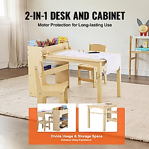 VEVOR Kids Art Table and Chair Set, Kids Craft Table with Storage, Toddler Activity Play Table with 2 Chairs, Wooden Drawing Deask for Children Painting, Reading, Learning