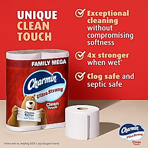 Charmin Toilet Paper Ultra Strong Clean Touch, 18 Family Mega Rolls = 90 Regular Rolls (Packaging May Vary), Household Essentials, Bathroom Essentials
