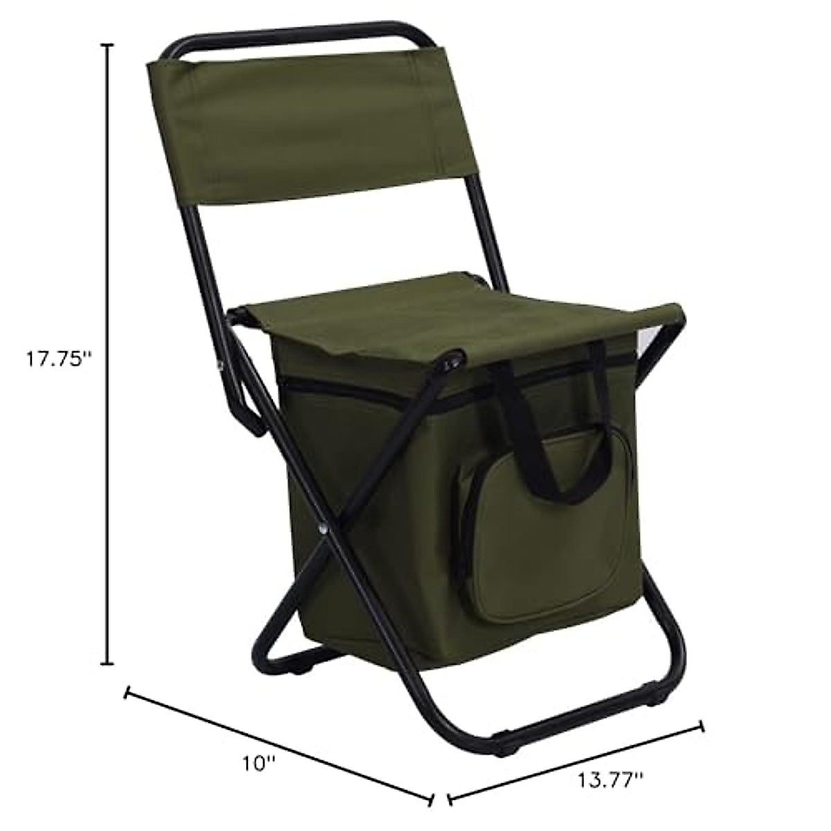 Sequpr Portable Foldable Camping Chair with Cooler Bag, Lightweight Backrest Stool Compact Folding Chair Seat, Outdoor Backrest Stool with Folding Backpack for Camping Hunting Fishing Hiking Green