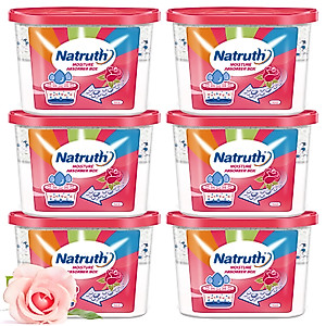 NATRUTH Moisture Absorbers Boxes (6 PACKS)，12.5 Oz With Rose Scent,Portable Closet Dehumidifier, Odor Eliminator Absorber Bucket,Humidity Absorber,Air Dehumidifier for Closet,Bathrooms, Kitchen &Boats