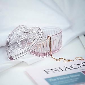 Zumllex Elegant Embossed Heart-Shaped Pink Crystal Glass Candy Box with Lid Food Jewelry Box Storage Jar