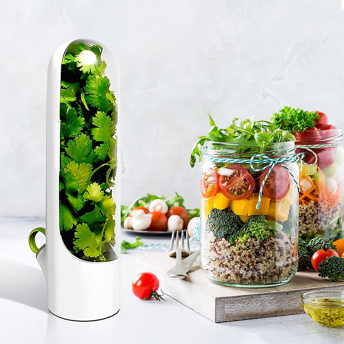 Pilipane Herb Keeper,Herb Savor Fridge Organizer,Herb Storage Container Saver Preserver For Cilantro, Mint, Parsley, Asparagus, Keeps Greens Fresh For 2-3 Weeks